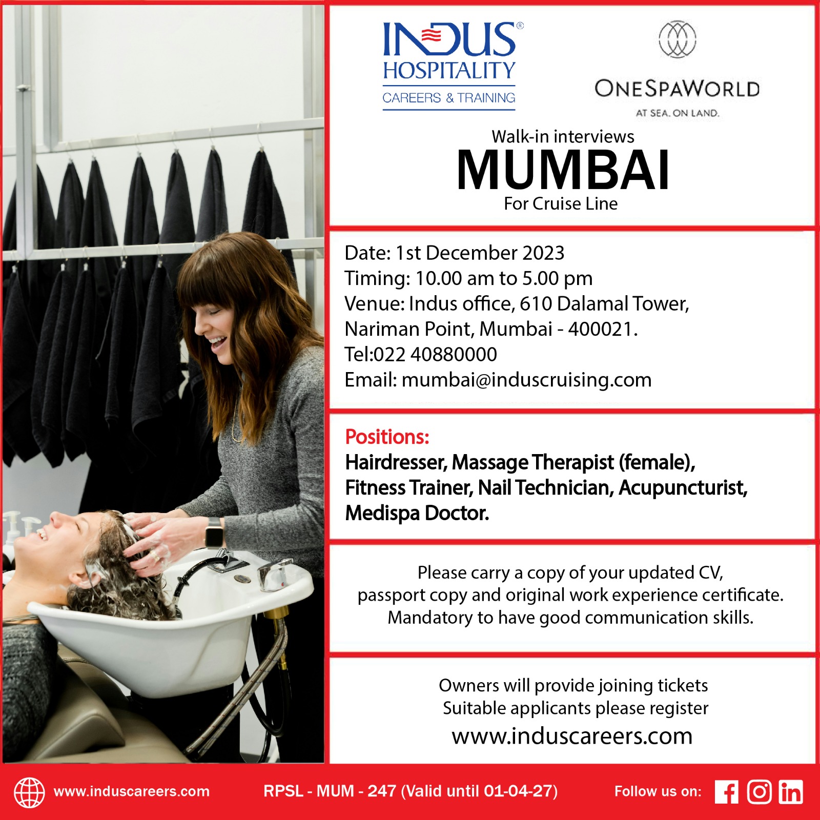 Walk-in Interviews At Mumbai in January 2024 - Indus Hospitality Careers & Training